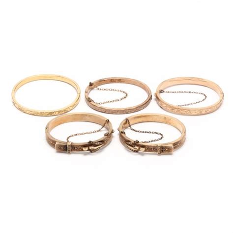 Five Antique Gold Filled Bangle Bracelets Lot 2073 Estate Jewelryoct