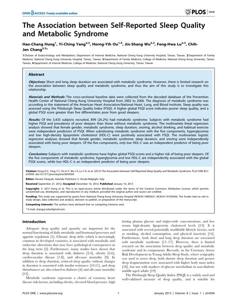 Pdf The Association Between Self Reported Sleep Quality And Metabolic Syndrome