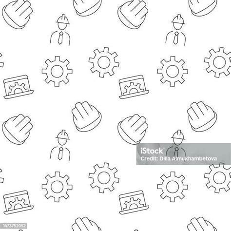 기어 건설 노동자 헬멧 톱니 바퀴의 벡터 이음매없는 패턴은 다양한 요소로 만들어집니다 강철에 대한 스톡 벡터 아트 및 기타 이미지 Istock