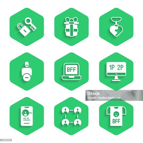 Bff 또는 가장 친한 친구를 영원히 설정 컴퓨터 모니터 화면 온라인 데이트 앱 분실 하트 모양의 목걸이 및 잠금 키 아이콘 벡터 1위에 대한 스톡 벡터 아트 및 기타