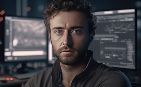 Premium Photo A Man Computer Engineer Programmer Sits At A Computer