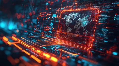 Futuristic Digital Interface With Glowing World Map And Data