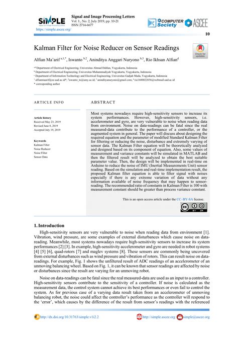 PDF Kalman Filter For Noise Reducer On Sensor Readings