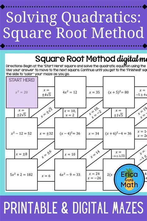 Solving Quadratic Equations By Square Root Method Printable And Digital Maze Solving Quadratic
