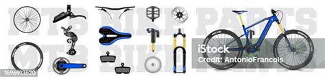 Mountain Bike Parts And Accessories Set Elements For Infographic And