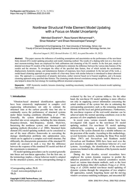 Pdf Nonlinear Structural Finite Element Model Updating With A Focus