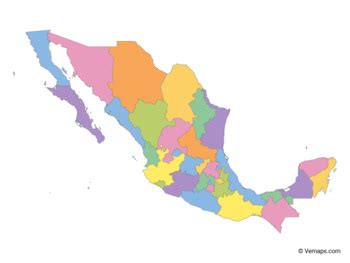 Multicolor Map Of Mexico With States By Vemaps Tpt