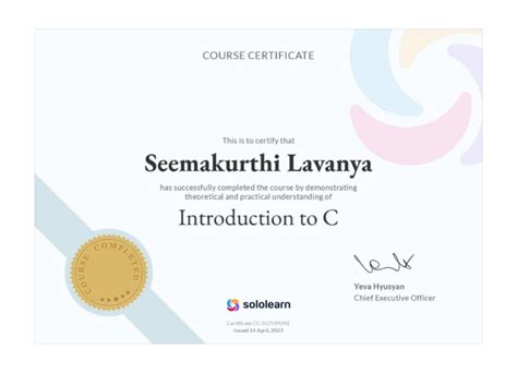 Lavanya Seemakurthi On Linkedin I Completed My 1st Certificate In Sololearn Introduction To C
