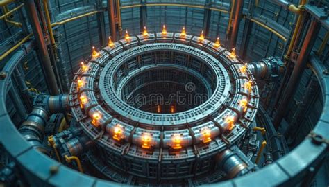 Close Up Illustration Of Nuclear Reactor Internals With Dome Control Rods Complex Piping