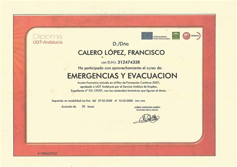 Francisco Calero LÓpez FormaciÓn En PrevenciÓn De Riesgos Laborales