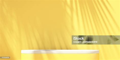 제품 연단 모형 디스플레이 노란색과 흰색 배경에 나무 그림자 여름 배경 3d 렌더링 일러스트레이션 0명에 대한 스톡 사진 및