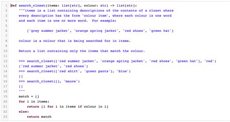 solved def search closet items list[str] colour str →