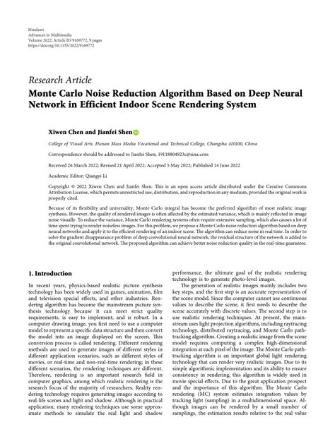 Pdf Monte Carlo Noise Reduction Algorithm Based On Deep Neural Network In Efficient Indoor