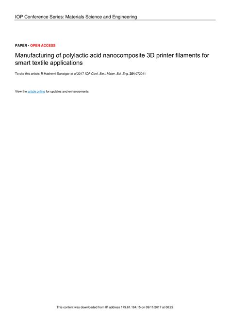 Pdf Manufacturing Of Polylactic Acid Nanocomposite 3d Printer Filaments For Smart Textile