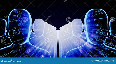geometrical men faces with binary code stock illustration illustration of artificial