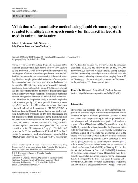 Pdf Validation Of A Quantitative Method Using Liquid Chromatography Coupled To Multiple Mass