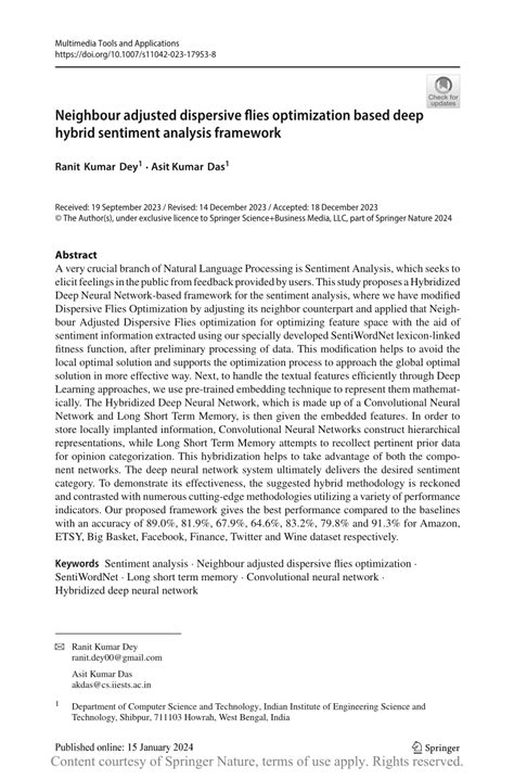 Neighbour Adjusted Dispersive Flies Optimization Based Deep Hybrid Sentiment Analysis Framework