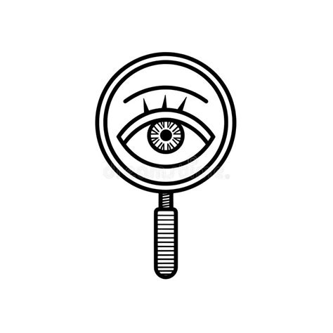 Magnifying Glass Over Eye Icon Simple Line Art Style Black Outline On White Background Stock