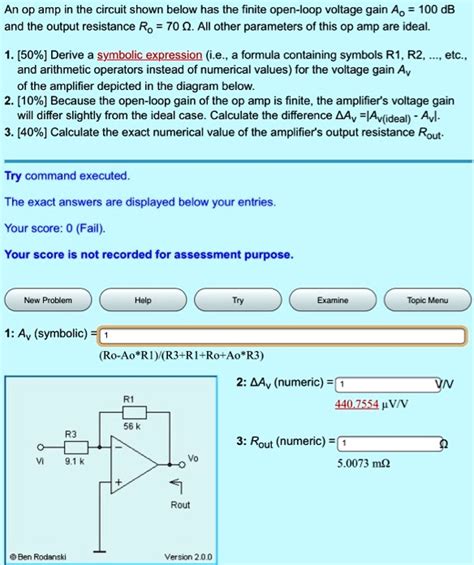 Solved An Op Amp In The Circuit Shown Below Has The Finite Open Loop