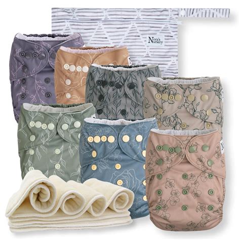 Noras Nursery Cloth Diapers 7 Pack With 7 Inserts And 1 Wet Bag