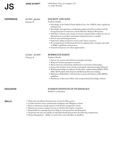 Employee Benefits Resume Samples Velvet Jobs