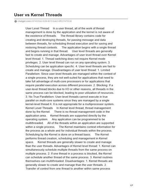 User Vs Kernel Threads Pdf Thread Computing Process Computing