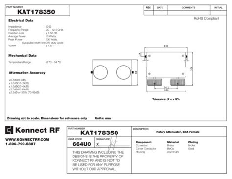 Rotary Attenuator Sma Female Dc 12 4 Ghz 10 Watts 0 99 Db In 1 Db And 10 Db Steps Konnectrf