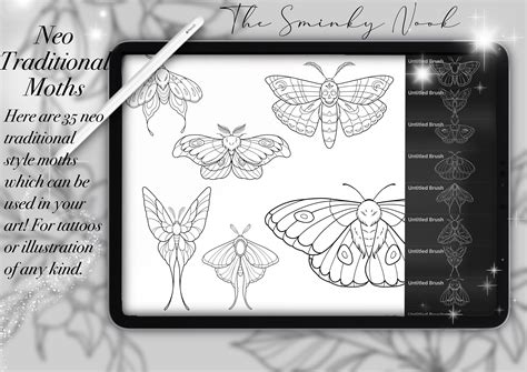 Procreate Neo Traditional Moth Brush Stamps For Procreate Tattoos Etsy