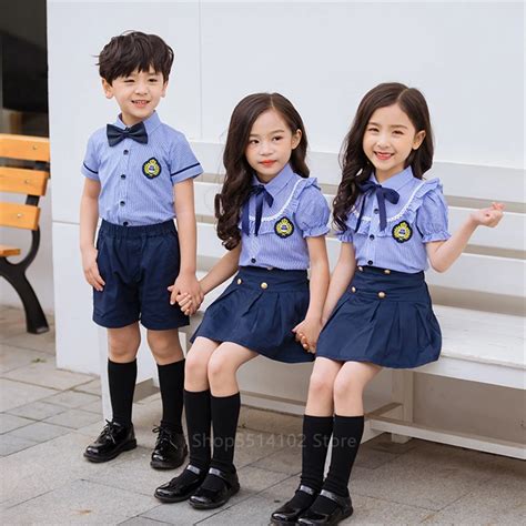 어린이 학교 유니폼 일본 학생 의류 세트 어린이 소년 소녀 반팔 여름 해군 정장 초등 유치원 2 피스교복 Aliexpress