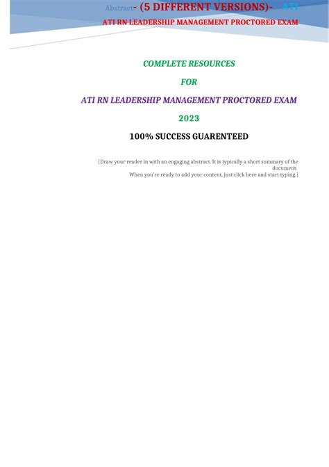 Ati Rn Leadership Management Proctored Exam New 20235 Versions Rn