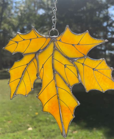 Stained Glass Maple Leaf Suncatcher Stained Glass Yellow And Etsy Artofit