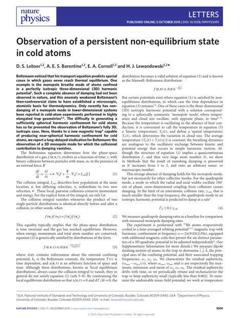 Pdf Observation Of A Persistent Non Equilibrium State In Cold Atoms