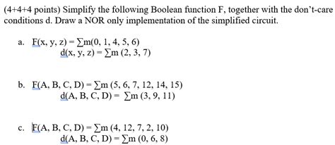 Solved 444 Points Simplify The Following Boolean