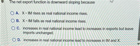 Solved The Net Export Function Is Downward Sloping Becausea