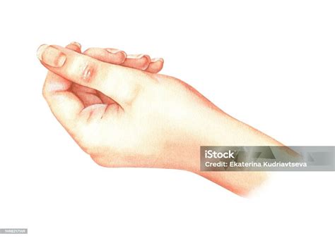 수채화 그림입니다 편안한 여성 빈 손 도색되지 않은 매니큐어로 손톱 흰색 배경에 격리되어 있습니다 디자인 전단지 네일 기술자를 위한 포스터 미용실 뷰티 잡지 기사 공란에