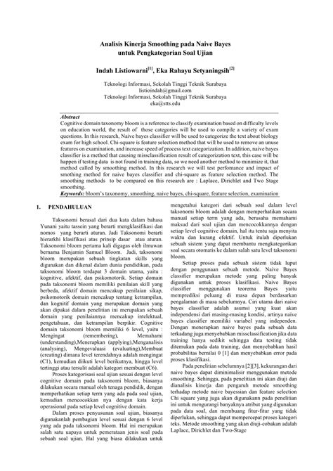 Pdf Analisis Kinerja Smoothing Pada Naive Bayes Untuk Pengkategorian