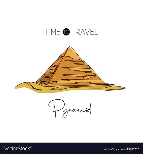 One Continuous Line Drawing Pyramid Landmark Vector Image
