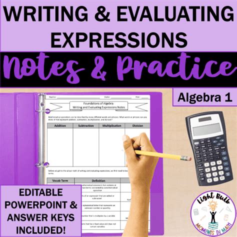 Writing And Evaluating Algebraic Expressions Guided Notes And Worksheet