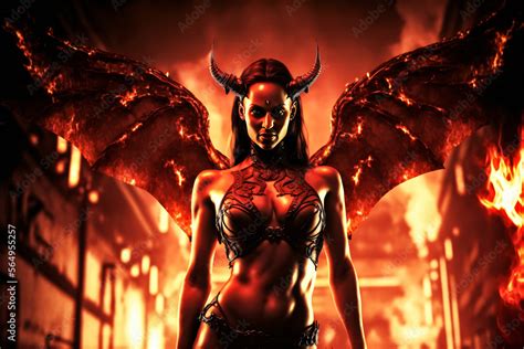 Demonic Sexy Female Devils With Flames And Fire Designed Using