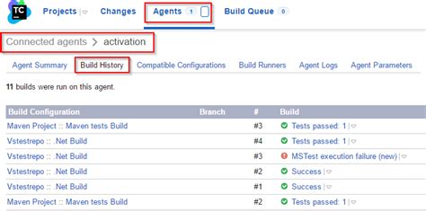 View Build History Of An Agent In Teamcity