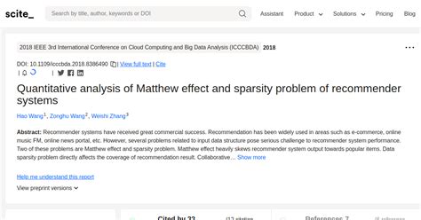 Quantitative Analysis Of Matthew Effect And Sparsity Problem Of Recommender Systems