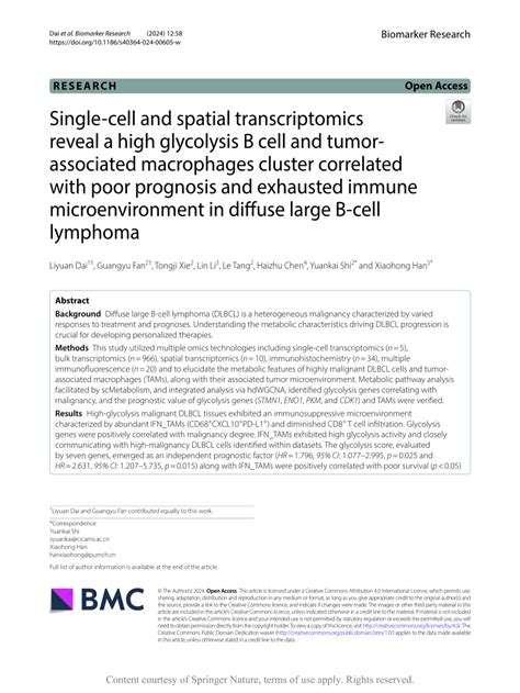 Pdf Single Cell And Spatial Transcriptomics Reveal A High Glycolysis