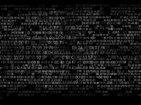 Hexadecimal Code Running Up A Computer Screen On Black Background White Digits Stock