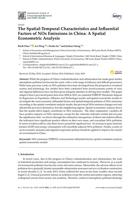 Pdf The Spatial Temporal Characteristics And Influential Factors Of Nox Emissions In China A
