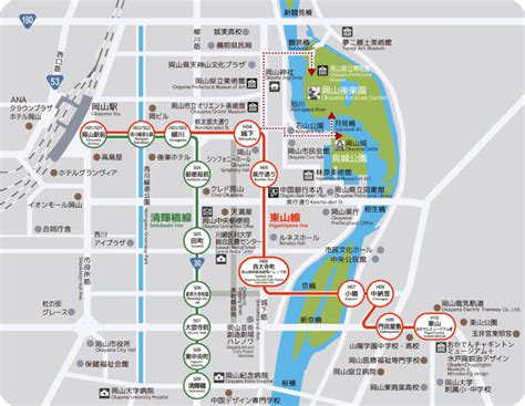 路線図・時刻表・運賃 路面電車 岡山電気軌道