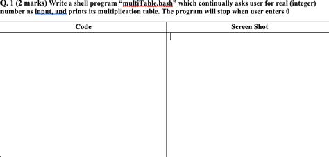 Solved Write A Shell Program “multitablebash” Which
