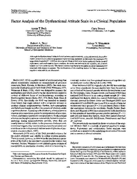 Pdf Factor Analysis Of The Dysfunctional Attitude Scale In A Clinical