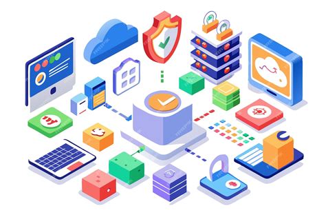 Isometric Illustration Of A Secure Cloud Computing Network Premium Ai Generated Vector