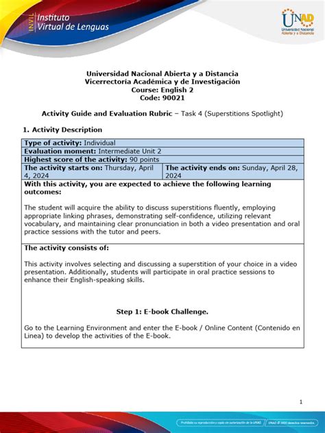 Activity Guide And Evaluation Rubric Unit 2 Task 4 Superstitions Spotlight Pdf