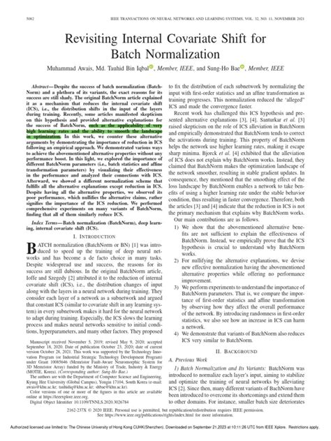 Revisiting Internal Covariate Shift For Batch Normalization Pdf